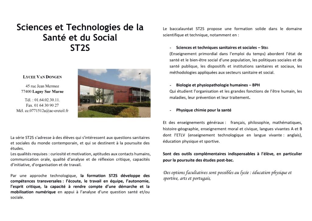Présentation filière ST2S - Lycée Van Dongen